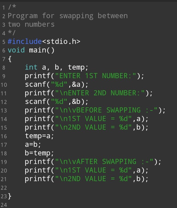 Program for swapping between two numbers – World Programming
